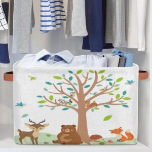 Funky Qiu Storage Basket Cube Woodland Animal,Large Collapsible Toys Storage Box Bin Cute Deer Fox Bear,Laundry Organizer for Closet Shelf Nursery Kids Bedroom,15x11x9.5 in,1 Pack