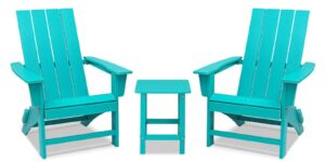 adirondack chair set of 2 with side table weather resistant fire pit chairs hdpe outdoor adirondack chair for patio front porch pool garden deck fire pit outside, teal