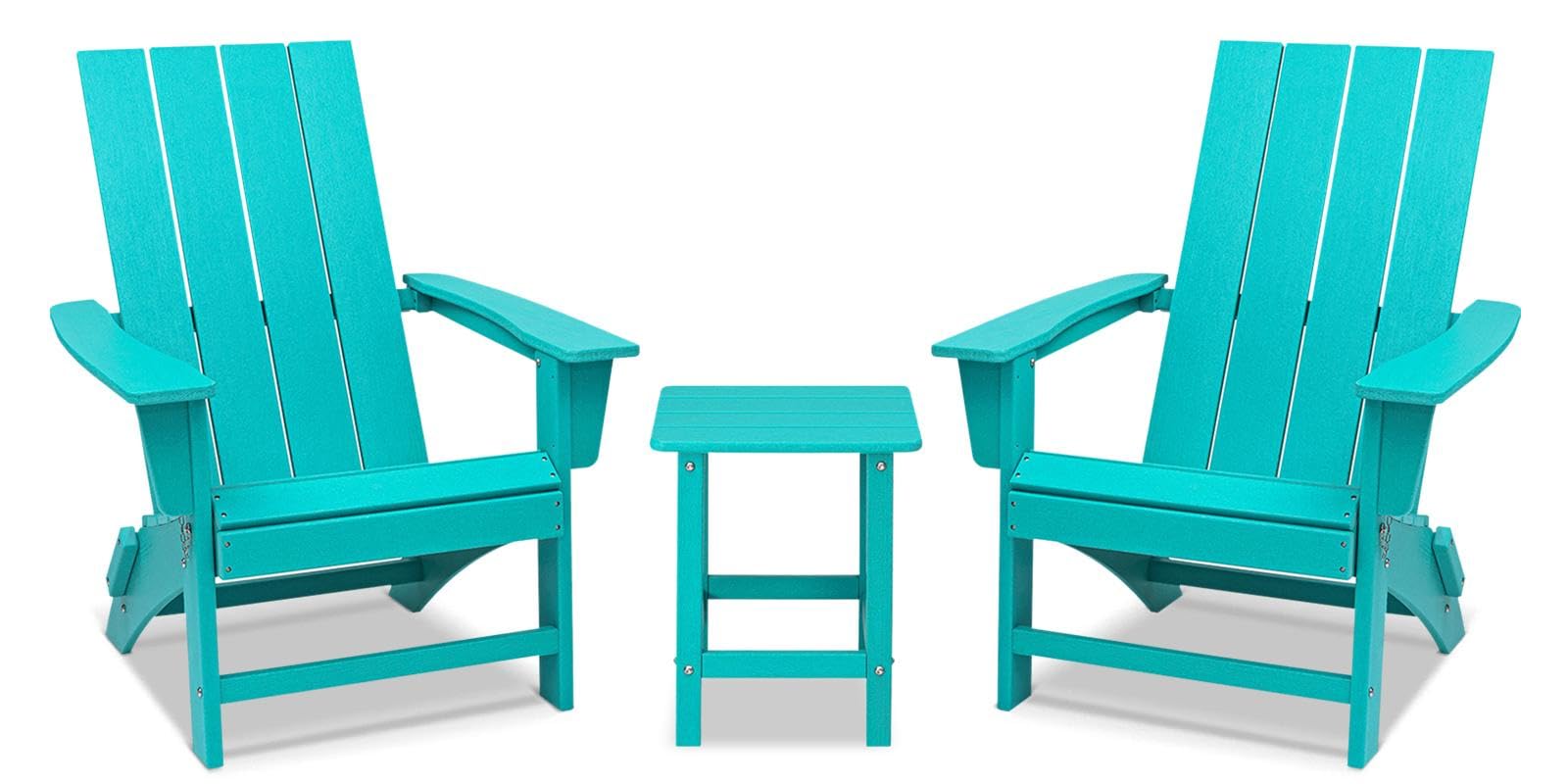 Adirondack Chair Set of 2 with Side Table Weather Resistant Fire Pit Chairs HDPE Outdoor Adirondack Chair for Patio Front Porch Pool Garden Deck Fire Pit Outside, Teal