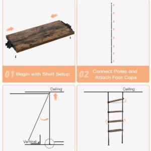 ALLZONE Adjustable Tall Narrow Bookshelf for Bedroom,4-Tier Ladder Bookshelf for Small Spaces,Tension Mount Small Book Shelf and Tall Bookcases, 64 to 113Inch Height Skinny Bookshelf with Open Storage