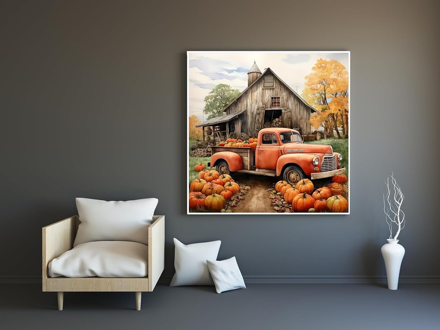 5D Fall Diamond Painting Kits for Adults Beginners,Car Pumpkin Diamond Art Kit,DIY Full Round Drill Diamond Dot Gem Art Kits for Adults,Home Wall Decor 13.78x13.78 Inch