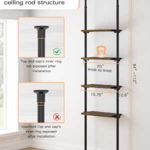 ALLZONE Adjustable Tall Narrow Bookshelf for Bedroom,4-Tier Ladder Bookshelf for Small Spaces,Tension Mount Small Book Shelf and Tall Bookcases, 64 to 113Inch Height Skinny Bookshelf with Open Storage