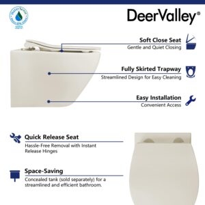 Deer Valley Wall Hung Toilet Combo Set, Wall Mounted Toilet, Concealed In-Wall Toilet Tank Carrier System, 1.1GPF/1.6 GPF Dual Flush, Push Buttons Included (Biscuit 14.4 * 17.3)