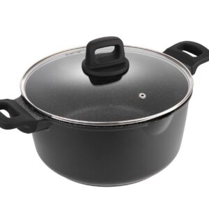 9.5 Inch Non Stick Pan Casserole Pot with Lid & Pour Spout - Lightweight 4.27 Quart Granite Coated Soup Pot Comfort Grip Handle - Induction Compatible PFOA Free Non Stick Pots (Black)