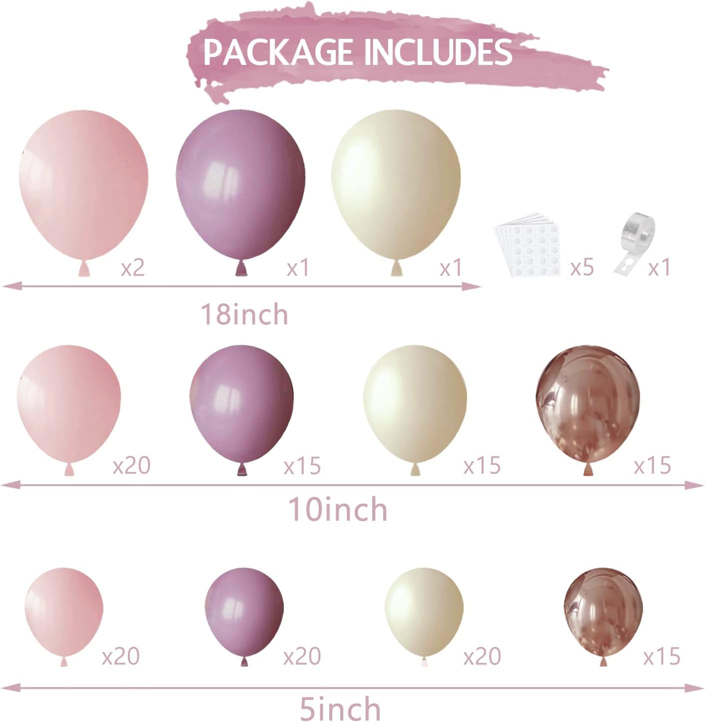 Pink and Purple Balloon Arch Kit, Dusty Purple Pink Sand White Matellic Rose Gold Latex Balloons for Bridal Baby Shower Wedding Anniversary Engagement Birthday Party Decoration