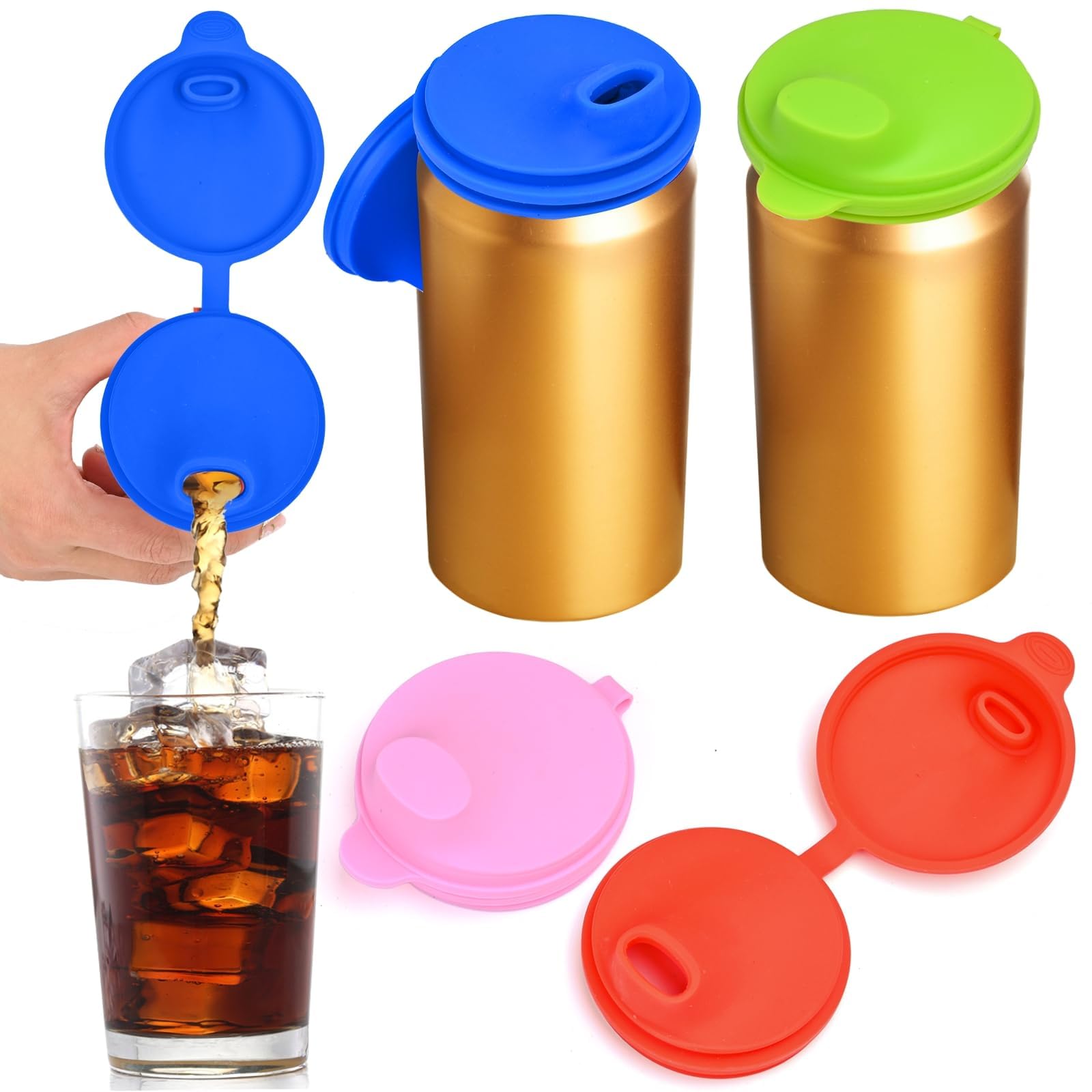 4 Pack Silicone Soda Can Lids,Soda Can Cover Lids,Silicone Canning Lids,Beverage Can Covers Reusable Protector For Soda, Beer, Drink, Juice, Coke, Fits Standard Cans(ST-1)