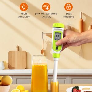 Tadeto Multifunctional Digital pH Meter for Food, High Precision Garden Soil pH Test Kit with LCD ℃/℉ Display for Plant/Solution, Water and Food pH Tester for Meat, Bread, Cheese,Water, Pool