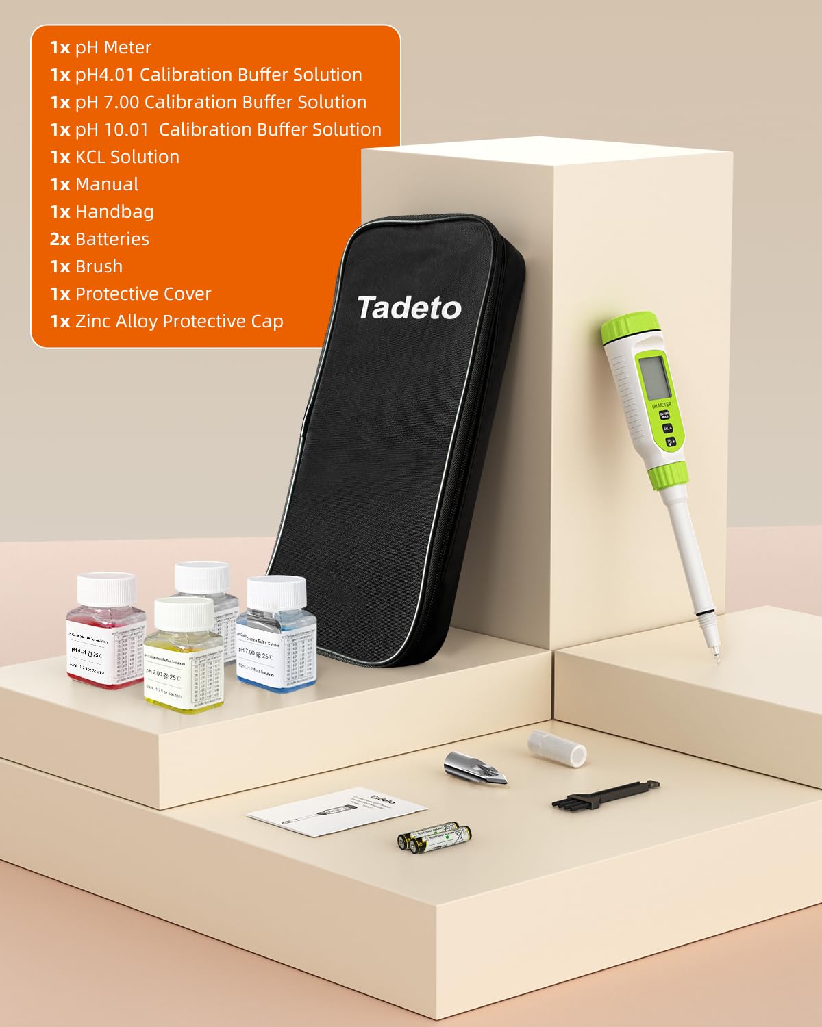 Tadeto Multifunctional Digital pH Meter for Food, High Precision Garden Soil pH Test Kit with LCD ℃/℉ Display for Plant/Solution, Water and Food pH Tester for Meat, Bread, Cheese,Water, Pool