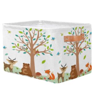 Funky Qiu Storage Basket Cube Woodland Animal,Large Collapsible Toys Storage Box Bin Cute Deer Fox Bear,Laundry Organizer for Closet Shelf Nursery Kids Bedroom,15x11x9.5 in,1 Pack