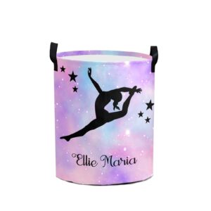 personalized laundry baskets bin,gymnastic girl stars laundry hamper with handles, collapsible waterproof clothes hamper,storage for bedroom, bathroom, toys 50l