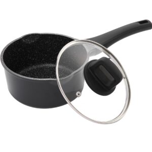 7 Inch Non Stick Sauce Pan with Glass Lid & Pour Spout - Lightweight 1.8 Quart Ceramic Coated Saucepan - Multipurpose Induction Compatible PFOA Free Small Cooking Pot with Stay Cool Handle (Black)