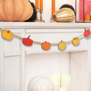 akerock fall thanksgiving garland for mantle, farmhouse wood pumpkin and bead thanksgiving banner for home fireplace mantel decor - pumpkin garland thanksgiving decorations indoor