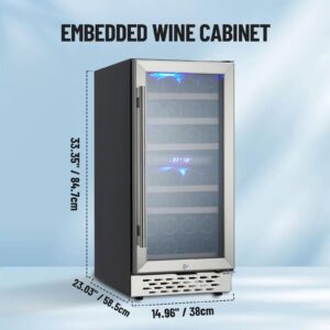 Wine Cooler Refrigerator - 28 Bottle Capacity, Double-Layer Glass Door, Temperature Stable System, Digital Temperature Control, Single Area Dual Temperature, Built-in or Freestanding，with Lock