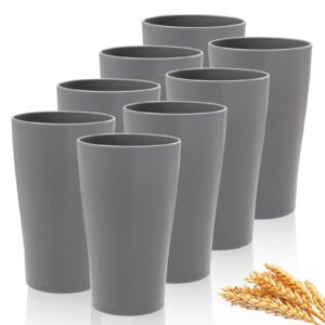 ejonirinjonir ei 8pcs dark grey wheat straw cups,15oz plastic reusable cups,unbreakable plastic tumbler cups,large cups for kitchen,dishwasher safe water plastic glasses for water, coffee, juice, tea