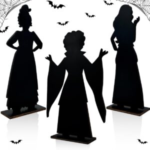 3pcs halloween decorations black halloween hocus pocus witch silhouette wooden table centerpieces with base for halloween party decorations hocus pocus scary silhouette wooden signs halloween decor