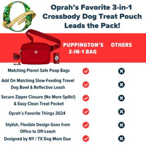 Puppington 3-in-1 Crossbody Bag & Dog Treat Pouch for Pet Training - Matching Poop Bags & Built-In Poop Bag Dispenser - Zippered Pockets - Dog Walking Bag for Office to Off-Leash (Ruby Red)