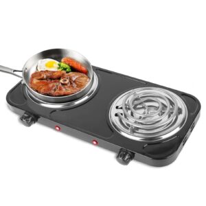 2000w double burner, electric hot plate for cooking portable cooking stove, countertop burner cooktop for kitchen, dorm, temperature control, easy to clean, black