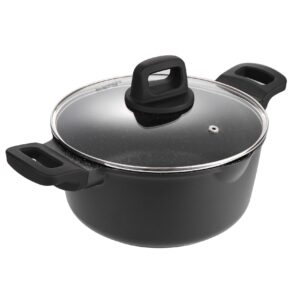 9.5 Inch Non Stick Pan Casserole Pot with Lid & Pour Spout - Lightweight 4.27 Quart Granite Coated Soup Pot Comfort Grip Handle - Induction Compatible PFOA Free Non Stick Pots (Black)