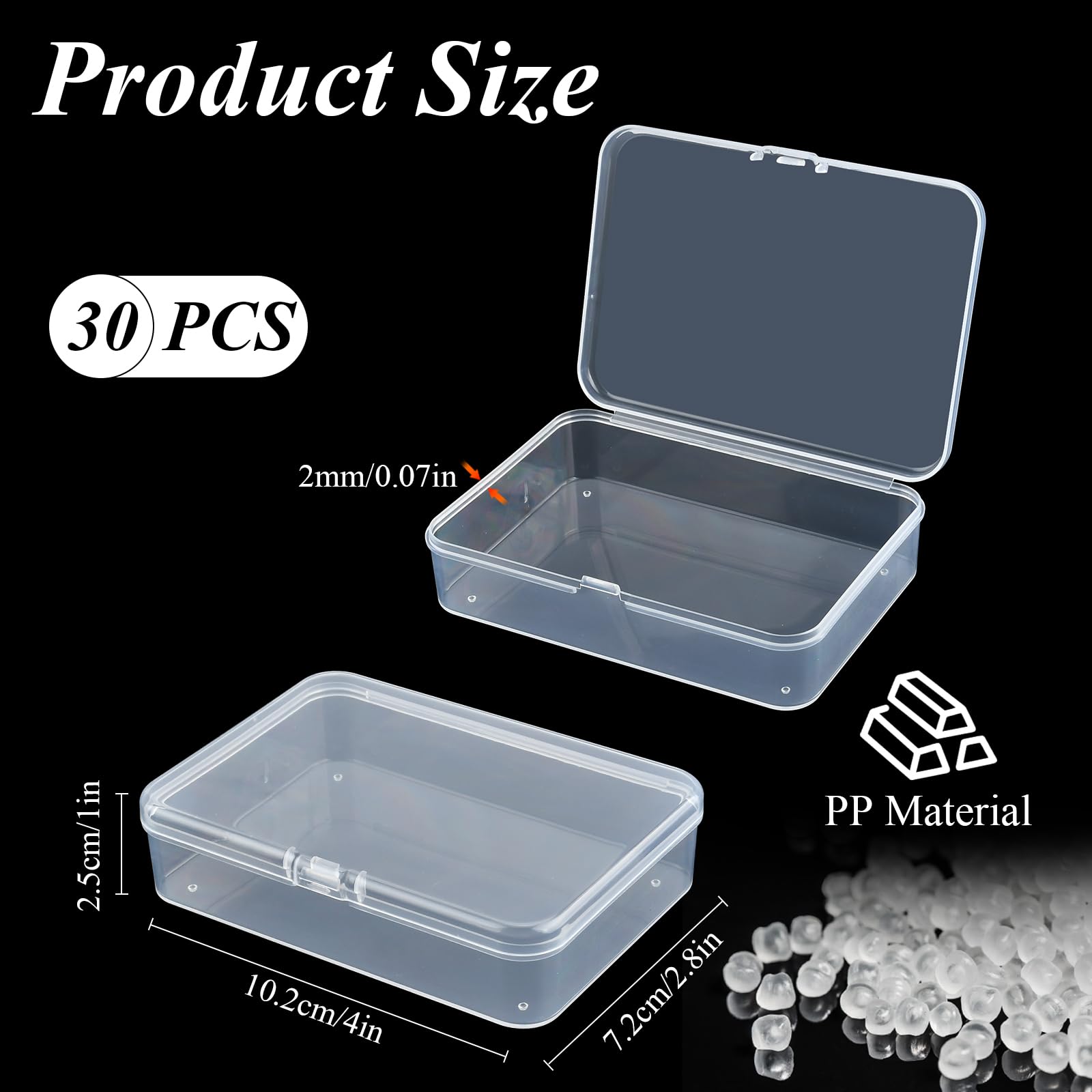 Lainballow 30 PCS Clear Plastic Beads Storage Containers, Small Storage Containers Box, Mini Plastic Case with Hinged Lids, Arts Crafts Storage Box for Beads Earplugs Pins Small Items (4 x 3 x 1)