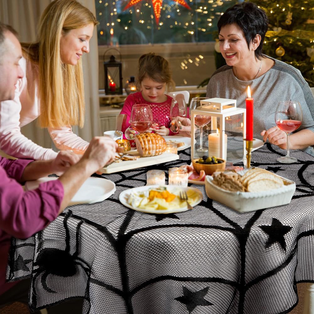 Halloween Tablecloth Round Black Lace Spiderweb Tablecloth 40 Inch Halloween Lace Table Topper Table Runner Halloween Table Cloth Spider Cobweb Table Cover Halloween Table Decorations Fireplace Cover