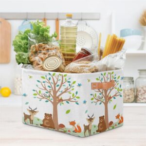 Funky Qiu Storage Basket Cube Woodland Animal,Large Collapsible Toys Storage Box Bin Cute Deer Fox Bear,Laundry Organizer for Closet Shelf Nursery Kids Bedroom,15x11x9.5 in,1 Pack