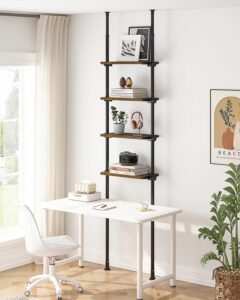 allzone adjustable tall narrow bookshelf for bedroom,4-tier ladder bookshelf for small spaces,tension mount small book shelf and tall bookcases, 64 to 113inch height skinny bookshelf with open storage