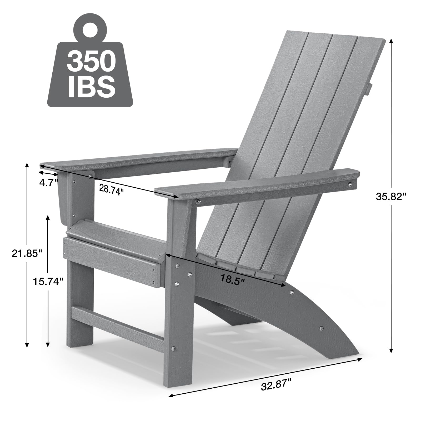 Adirondack Chair Weather Resistant Fire Pit Chairs HDPE Outdoor Adirondack Chair for Patio Front Porch Pool Garden Deck Fire Pit Outside, Light Grey