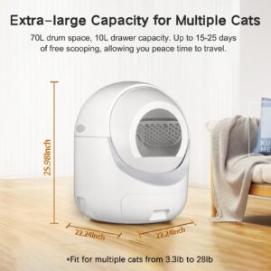 BCHARYA Self Cleaning Litter Box, Automatic Litter Box with APP Control Odor Removal Safety Protection for Multiple Cats, Scoop Free Smart Litter Box with Garbage Bags