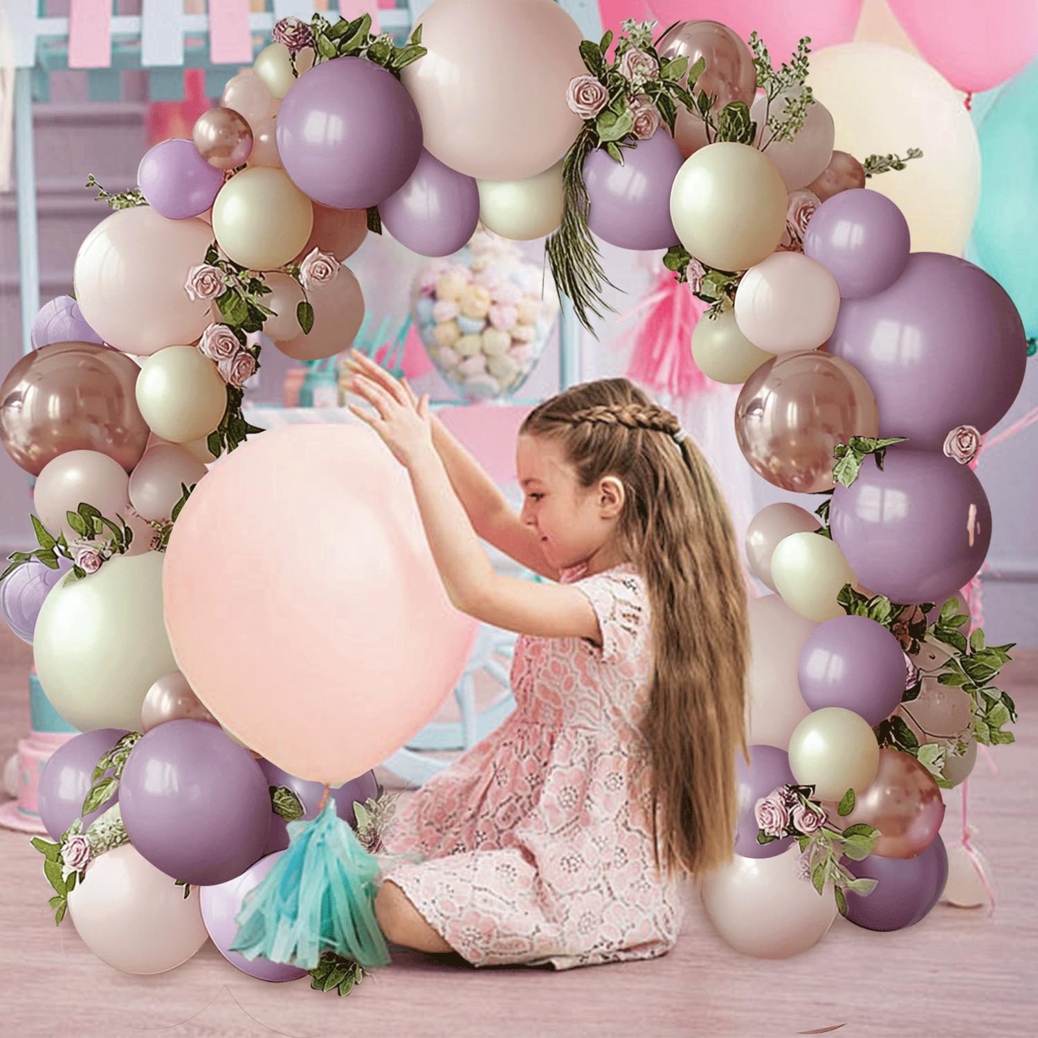 Pink and Purple Balloon Arch Kit, Dusty Purple Pink Sand White Matellic Rose Gold Latex Balloons for Bridal Baby Shower Wedding Anniversary Engagement Birthday Party Decoration