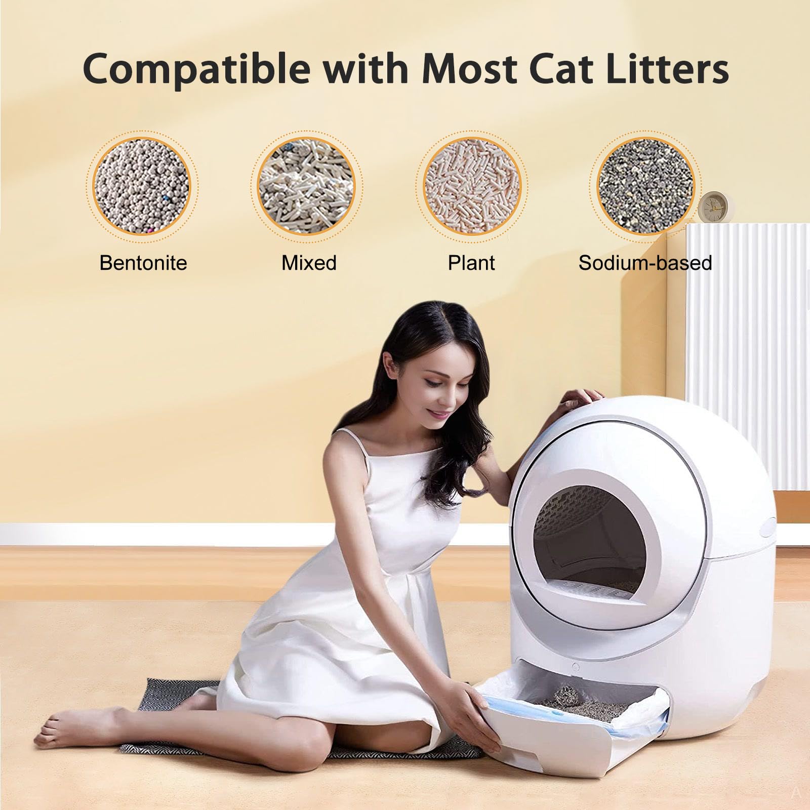 BCHARYA Self Cleaning Litter Box, Automatic Litter Box with APP Control Odor Removal Safety Protection for Multiple Cats, Scoop Free Smart Litter Box with Garbage Bags