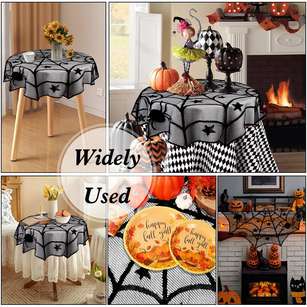 Halloween Tablecloth Round Black Lace Spiderweb Tablecloth 40 Inch Halloween Lace Table Topper Table Runner Halloween Table Cloth Spider Cobweb Table Cover Halloween Table Decorations Fireplace Cover