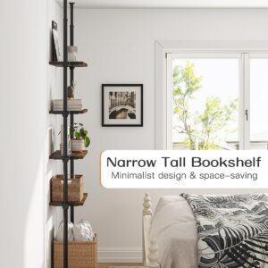 ALLZONE Adjustable Tall Narrow Bookshelf for Bedroom,4-Tier Ladder Bookshelf for Small Spaces,Tension Mount Small Book Shelf and Tall Bookcases, 64 to 113Inch Height Skinny Bookshelf with Open Storage