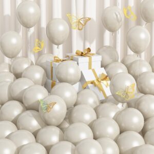 pearl white sand balloons 5 inch, 100 pcs small beige cream off white pearl balloons, boho neutral nude tan helium mini balloon for arch birthday wedding bridal shower anniversary party decoration