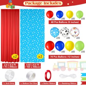 SmoothNovelty 116 Pcs Story Party Decorations Kit Includes 1 Blue Sky White Clouds Backdrop 2 Panels Chiffon Backdrop Curtain 110 Balloons with 3 Roll Accessories for Boys Girls Birthday Baby Shower