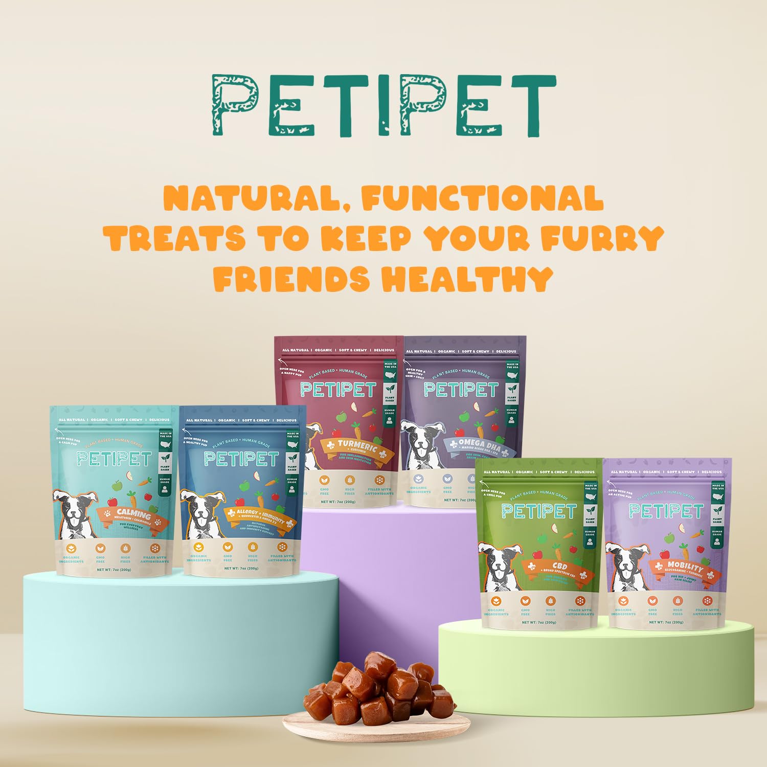 Petipet Hip and Joint Supplement for Dogs - Glucosamine and Tumeric Treats - Anti-Inflammatory Chews for Joint Health Support, Arthritis, Pain Relief - For Large and Small Breeds, Senior Dogs, Puppies