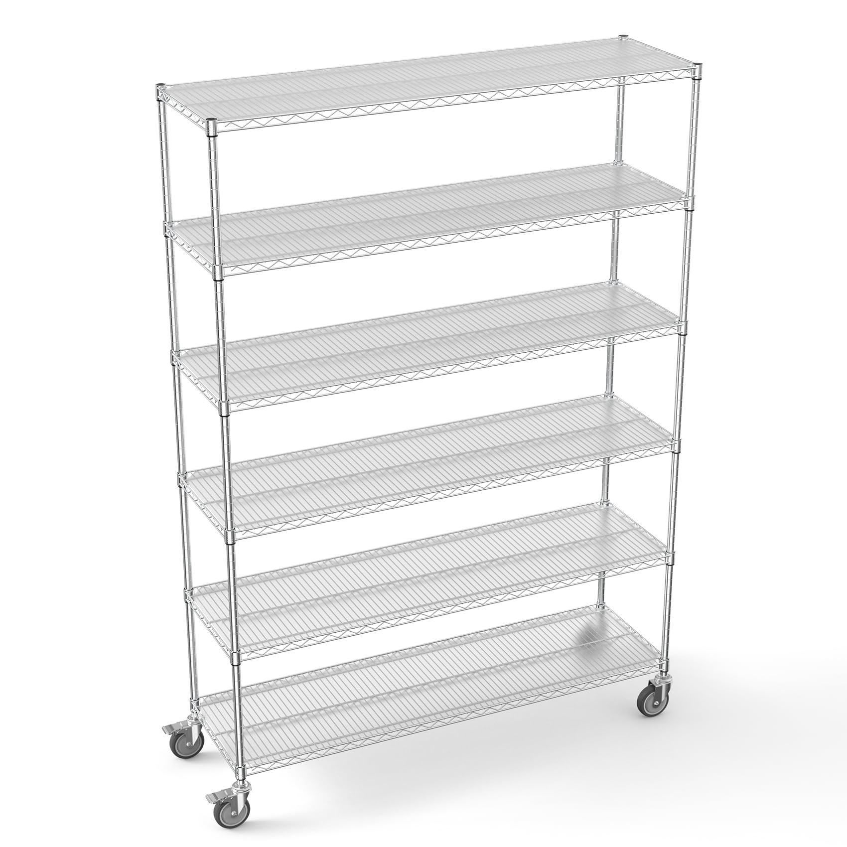 Dolonm 6-Tier Storage Shelves Wire Shelving Unit, 6000 LBS NSF Height Adjustable Shelves Organizer with Wheels, 18"L x 60"W x 87.5"H, Heavy Duty Garage Shelving for Restaurant, Office, Kitchen, Chrome