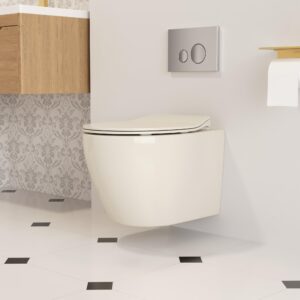 deer valley wall hung toilet combo set, wall mounted toilet, concealed in-wall toilet tank carrier system, 1.1gpf/1.6 gpf dual flush, push buttons included (biscuit 14.4 * 17.3)