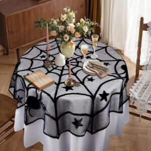 Halloween Tablecloth Round Black Lace Spiderweb Tablecloth 40 Inch Halloween Lace Table Topper Table Runner Halloween Table Cloth Spider Cobweb Table Cover Halloween Table Decorations Fireplace Cover