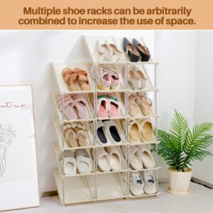 AGTEK 6 Tier Plastic Shoe Shelf Collapsible Shoes Storage,Narrow Stackable Free Standing Shoes Storage,Shoe Racks for Entryway or Bedroom,White