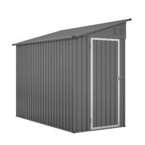 lzbeitem shed lean to storage shed, outdoor 4' x 8' metal wall side storage sheds & outdoor storage, garden storage cabinet for backayrd, patio and outdoor use,grey