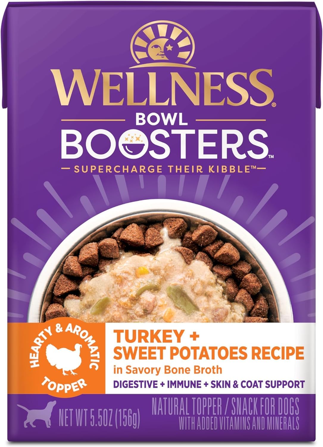 Aurora Pet Variety Pack (6) Wellness Bowl Boosters Hearty Wet Dog Toppers (2) Beef (2) Chicken (2) Turkey (5.5-oz Each) with AuroraPet Wipes