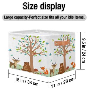 Funky Qiu Storage Basket Cube Woodland Animal,Large Collapsible Toys Storage Box Bin Cute Deer Fox Bear,Laundry Organizer for Closet Shelf Nursery Kids Bedroom,15x11x9.5 in,1 Pack