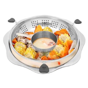 leblett stainless steel shabu shabu hot pot and filter grid combo,14“ inner dia large lifting hot pot w/lifting strainer,fit induction cooktop gas stove ceramic stove,for 8-12 persons(w/small pot,a)