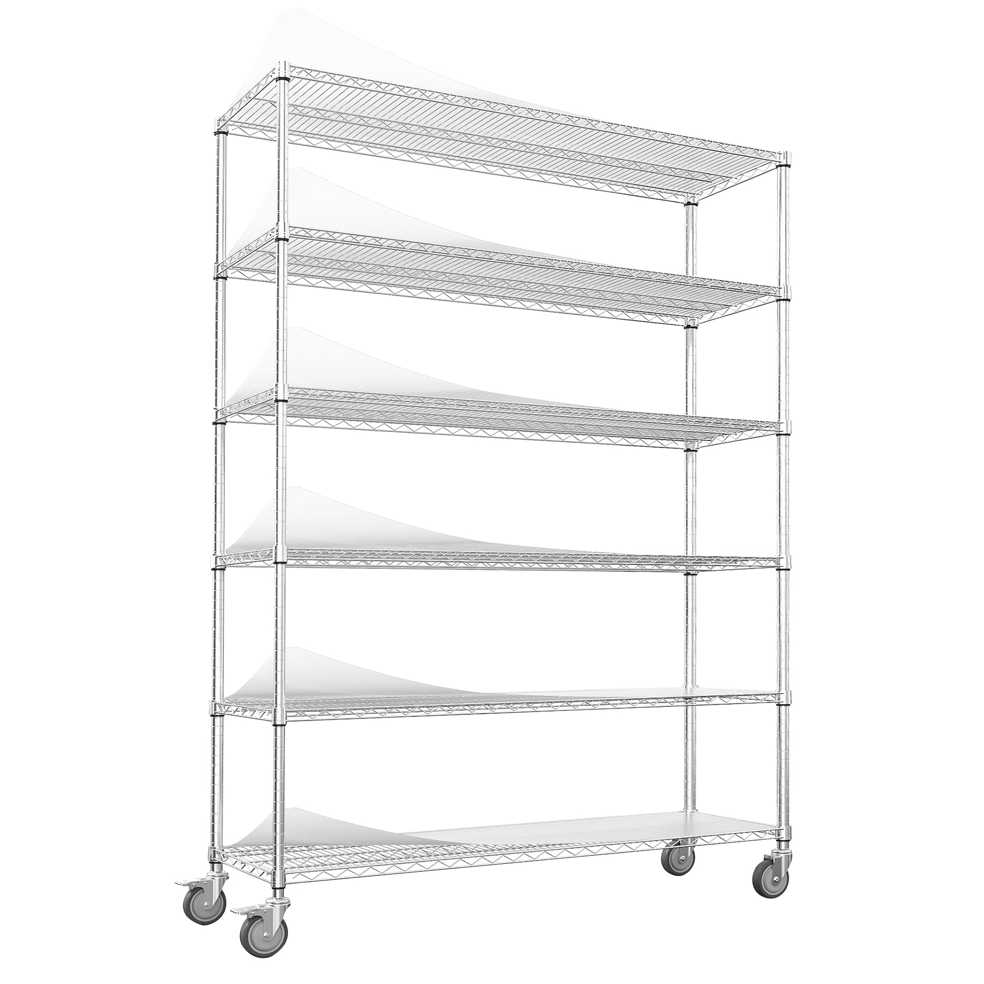 Dolonm 6-Tier Storage Shelves Wire Shelving Unit, 6000 LBS NSF Height Adjustable Shelves Organizer with Wheels, 18"L x 60"W x 87.5"H, Heavy Duty Garage Shelving for Restaurant, Office, Kitchen, Chrome