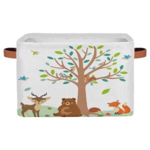 funky qiu storage basket cube woodland animal,large collapsible toys storage box bin cute deer fox bear,laundry organizer for closet shelf nursery kids bedroom,15x11x9.5 in,1 pack