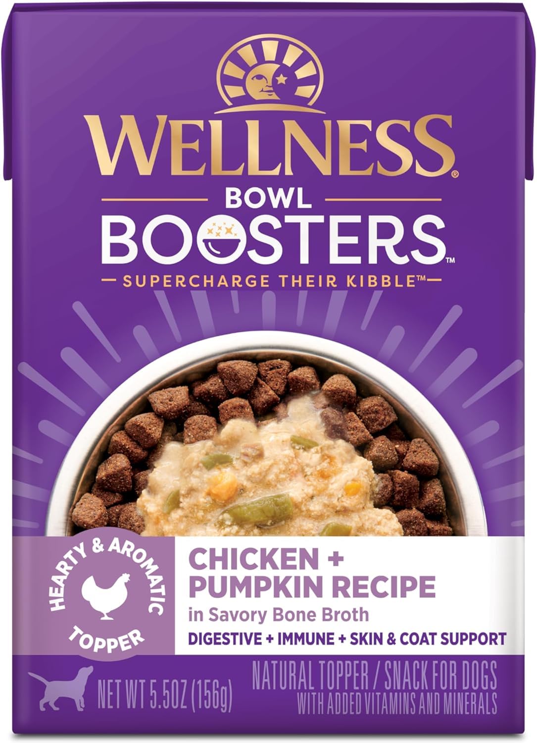 Aurora Pet Variety Pack (6) Wellness Bowl Boosters Hearty Wet Dog Toppers (2) Beef (2) Chicken (2) Turkey (5.5-oz Each) with AuroraPet Wipes