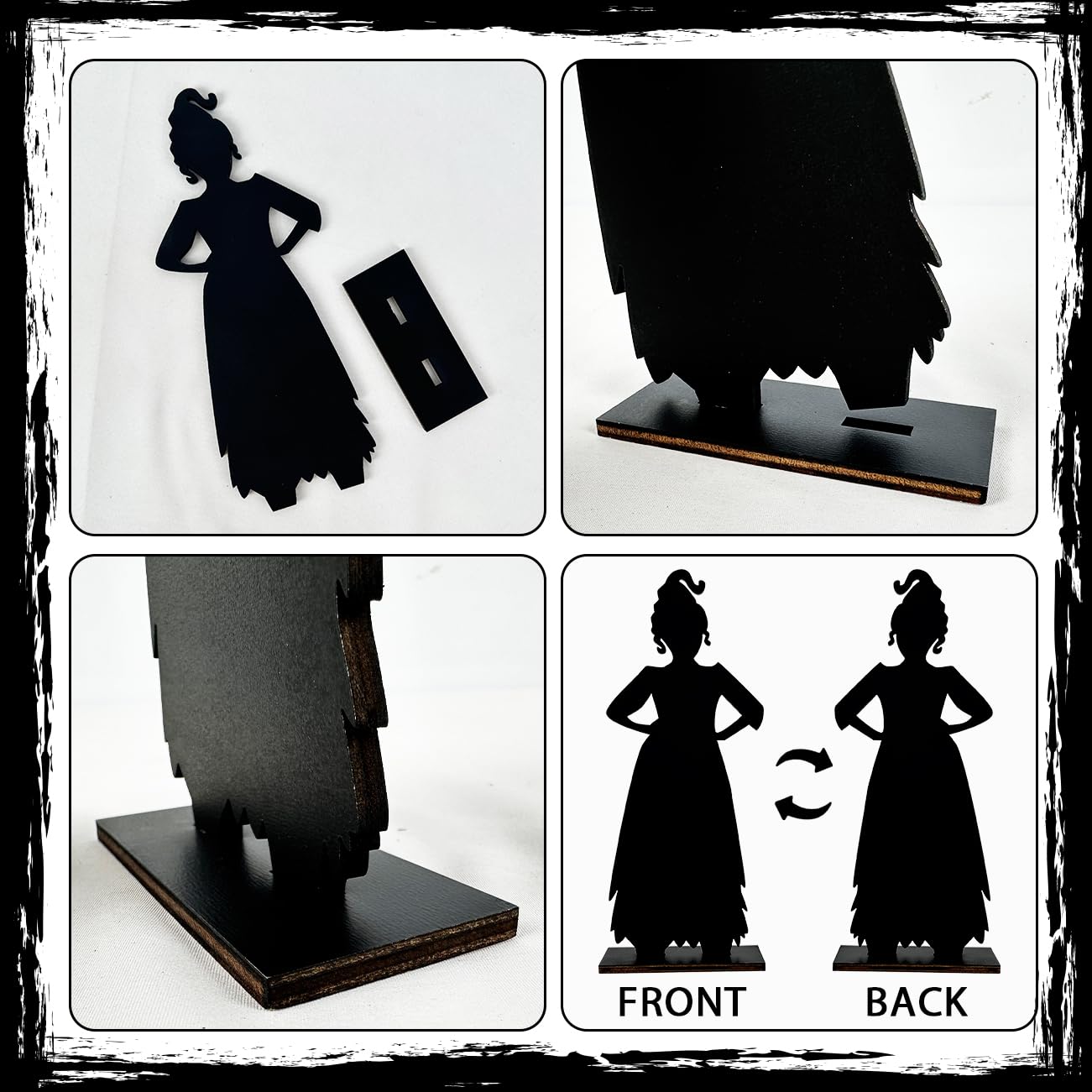 3PCS Halloween Decorations Black Halloween Hocus Pocus Witch Silhouette Wooden Table Centerpieces with Base for Halloween Party Decorations Hocus Pocus Scary Silhouette Wooden Signs Halloween Decor