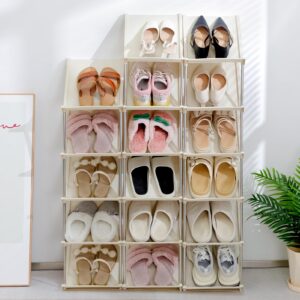 AGTEK 5 Tier Plastic Shoe Shelf Collapsible Shoes Storage,Narrow Stackable Free Standing Shoes Storage,Shoe Racks for Entryway or Bedroom,White