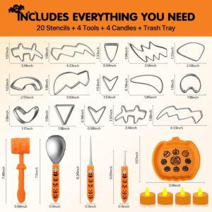 FLYOUTH Pumpkin Carving Kit Tools 29 PCS, Easy to Use and Safe for Kids Adults, Sturdy Stainless Steel Pumpkin Decorating Kit with Stencils, Hammer, Gift for Halloween Jack-O-Lanterns Decoration