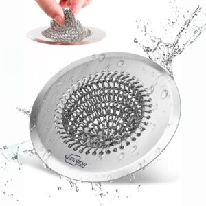 "sir drainalot" kitchen sink drain strainer, reversible chain innovation, non-clogging, stainless steel, catches all and effortless food disposable, anti-rust